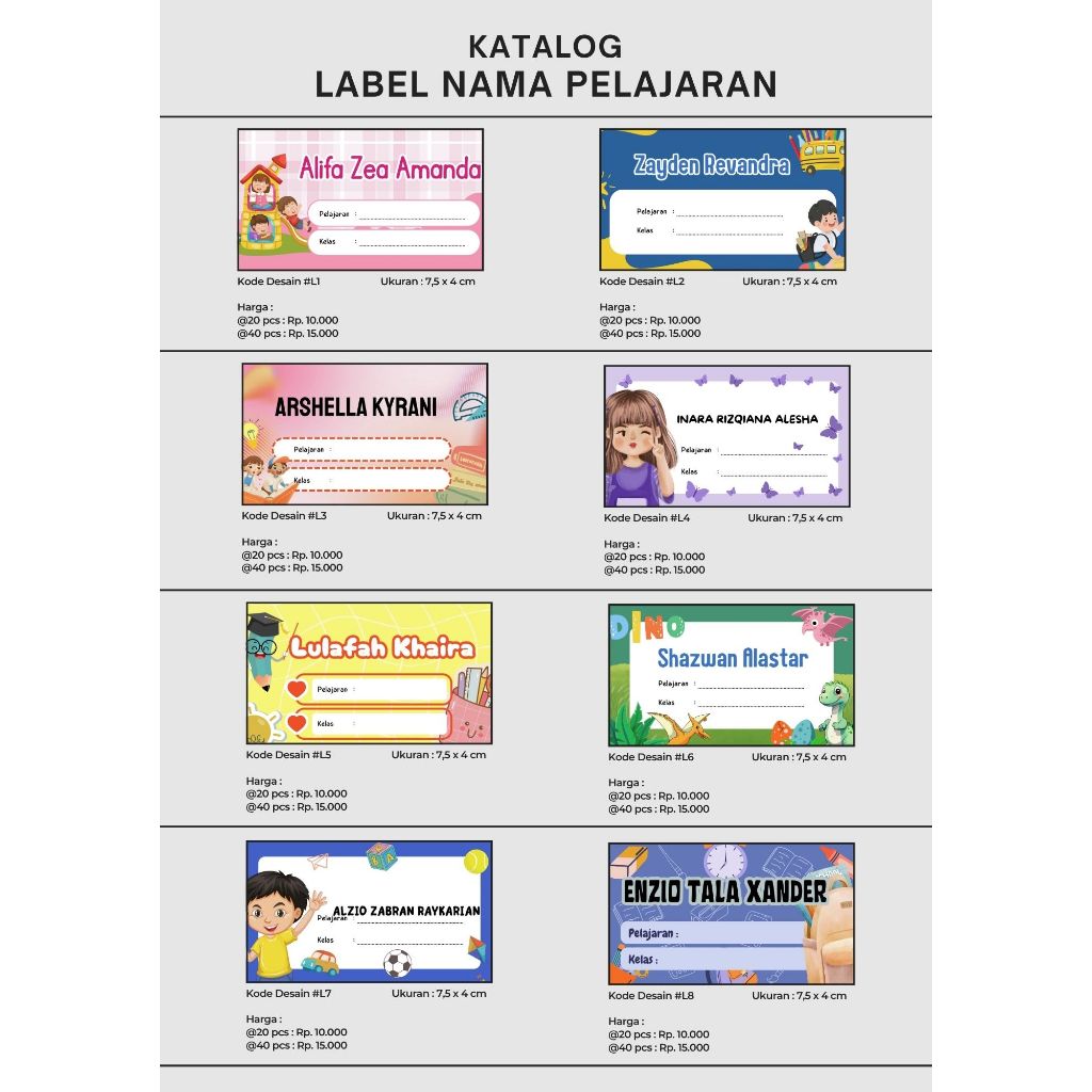 Jual 40 PCS LABEL NAMA ANAK + PELAJARAN (CUSTOM) | Shopee Indonesia