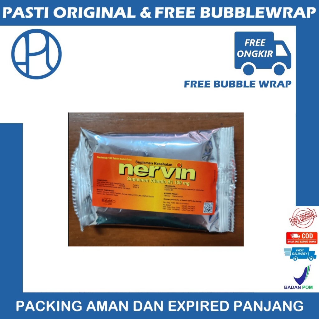 Jual NERVIN PER ZAK ISI 100 TABLET SALUT GULA SUPLEMEN VITAMIN B1 100MG ...