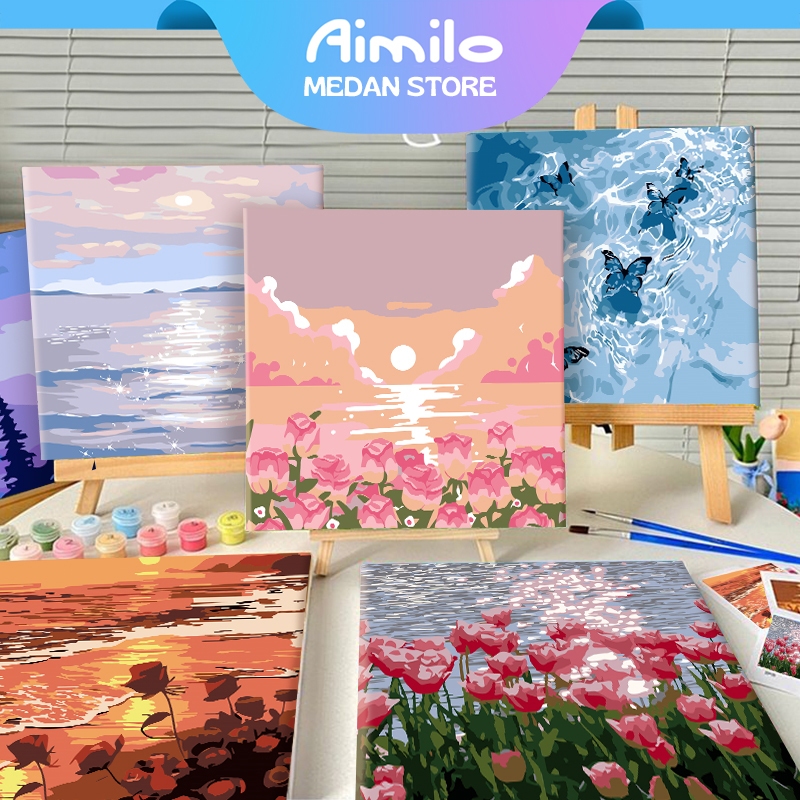 Jual Aimilo - Paint By Number Kit 20x20cm Diy Painting Kit Kanvas ...