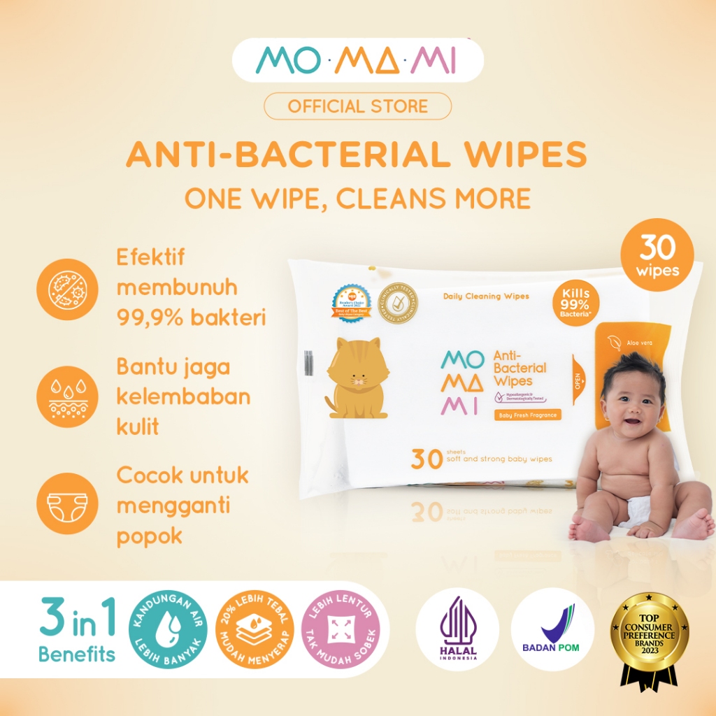 Jual Momami Wet Tissue Baby Antibacterial Wipes - Tisu Basah Tebal Anti ...