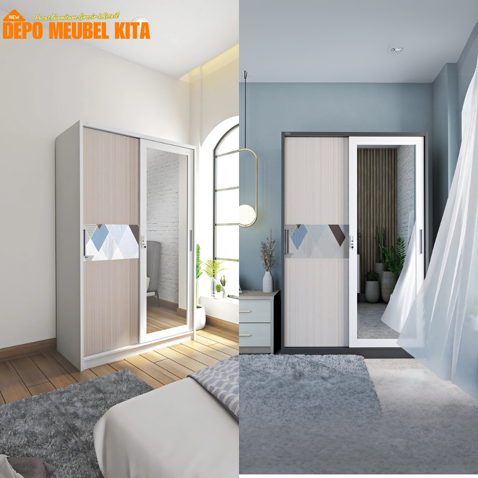 Jual ACTIV FORTE SL 120 (Lemari Pakaian Besi Sliding 2 Pintu Cermin Full Badan Modern & Miimalis ...
