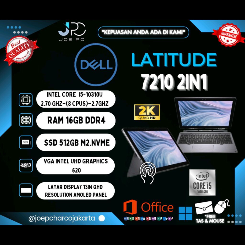 Jual Laptop Tablet Windows Dell Latitude 7210 2in1 Intel Core i5 Gen ...
