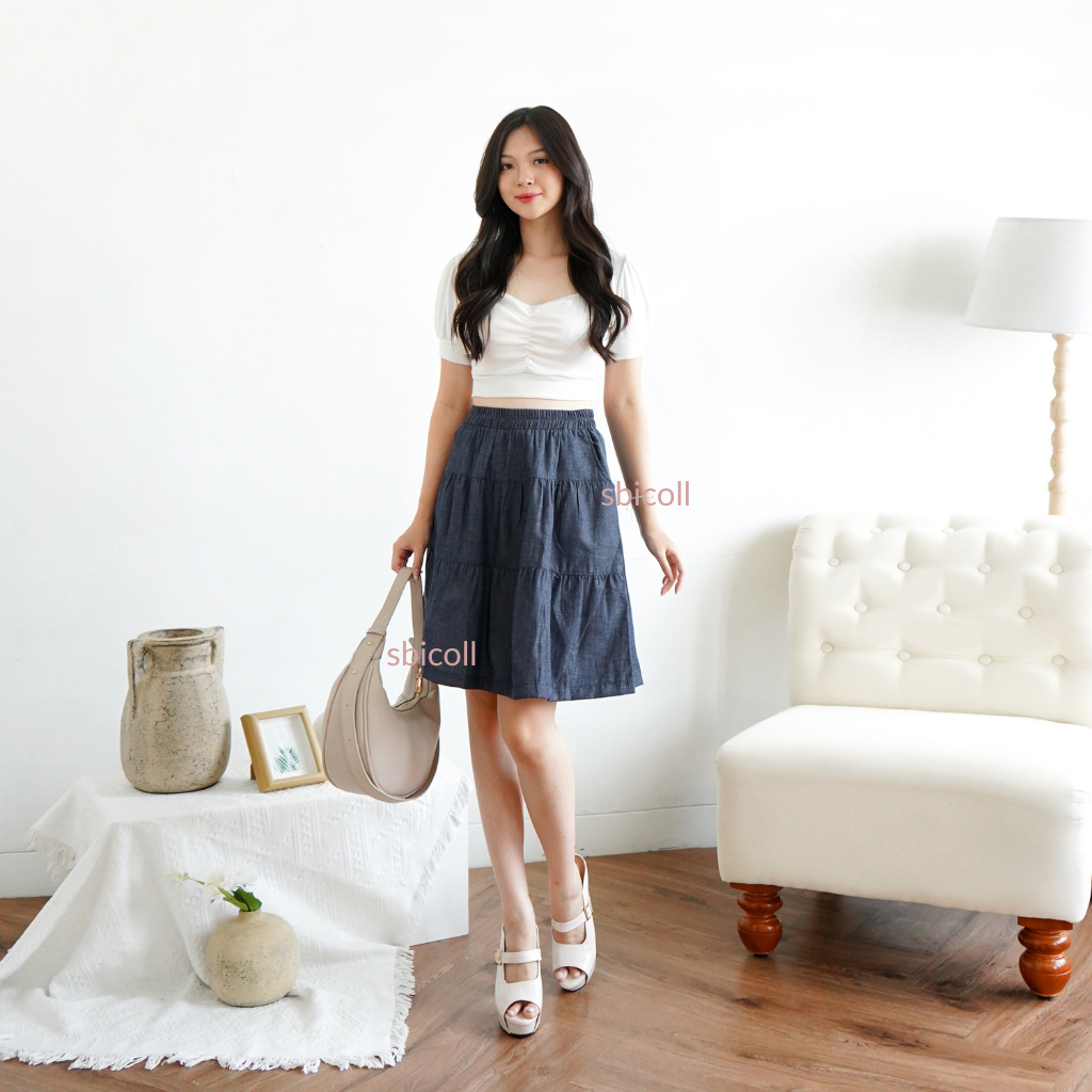 Jual Rara Soft Jeans Ribbon Skirt | Rok Balon Wanita Denim Pita Korean ...