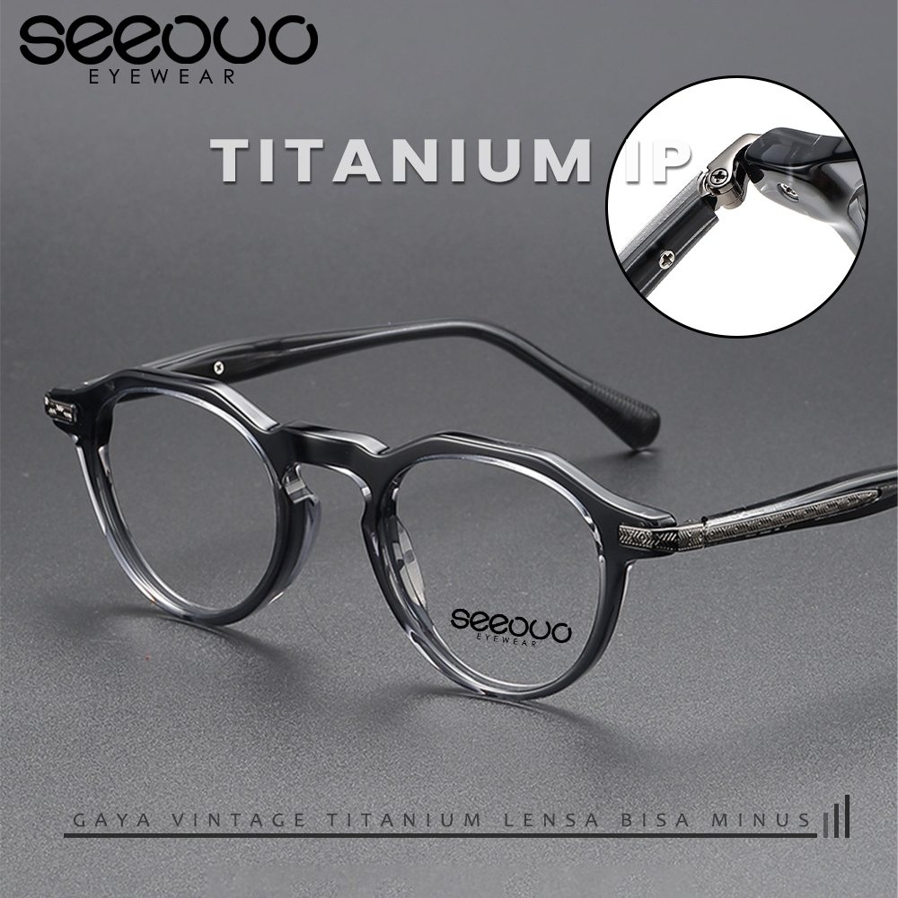 Jual Seeouo Kacamata Titanium Acetate Frame Style Oval Lensa Plano Bisa Minus Antir Radiasi ...