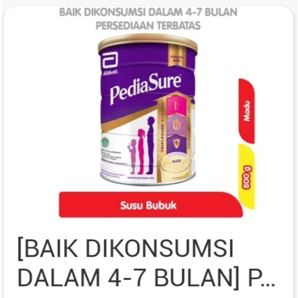 Jual PEDIASURE TRIPLESURE MADU 850G SUSU FORMULA PERTUMBUHAN ANAK | Shopee Indonesia