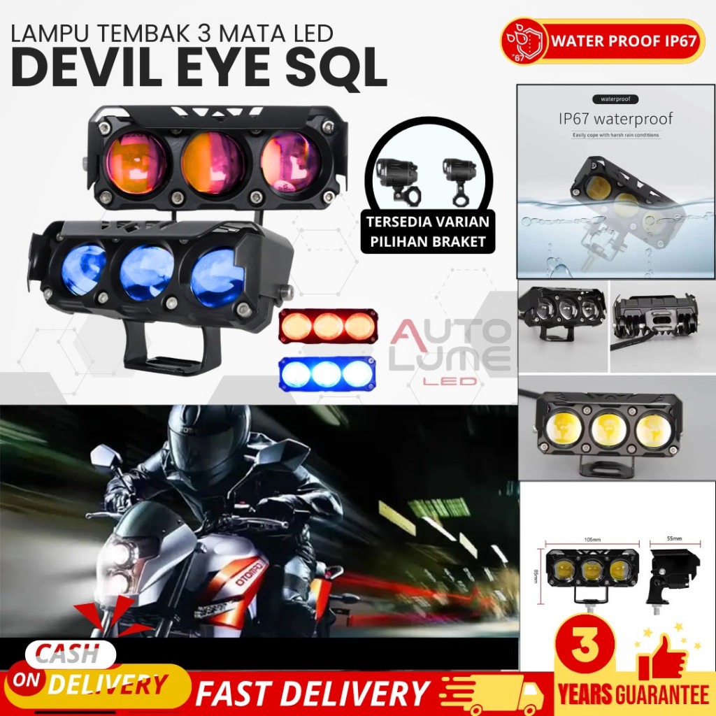Jual Autolume Lampu Tembak Sorot LED SQL 3 Mata Devil Eye Mini - 5 Mode ...