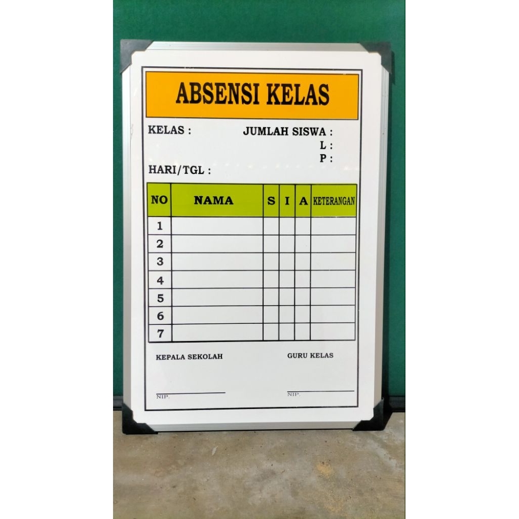 Jual Papan Absensi Kelas ukuran 40 x 60 cm - bingkai list allumunium ...
