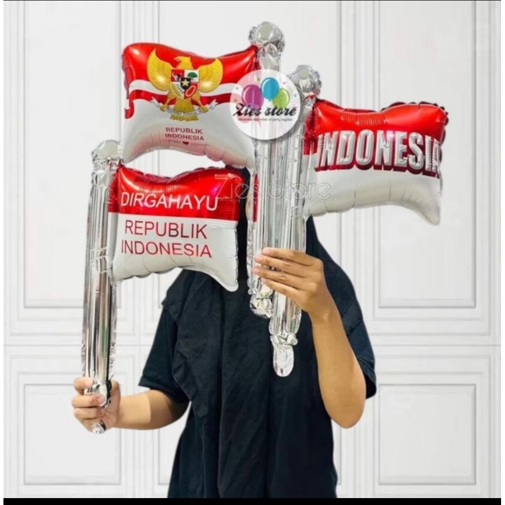 Jual BALON FOIL STICK BENDERA MERAH PUTIH / BALON TONGKAT BENDERA ...