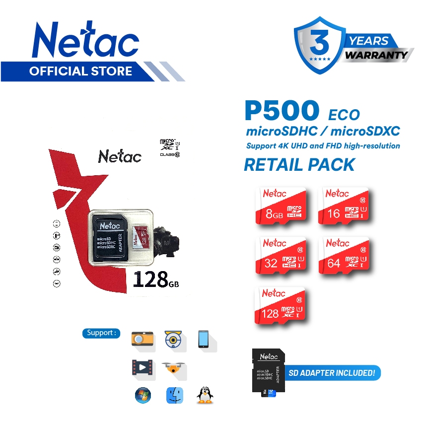 Jual Netac MicroSD P500 ECO 8GB/16GB/32GB/64GB/128GB MicroSDHC ...