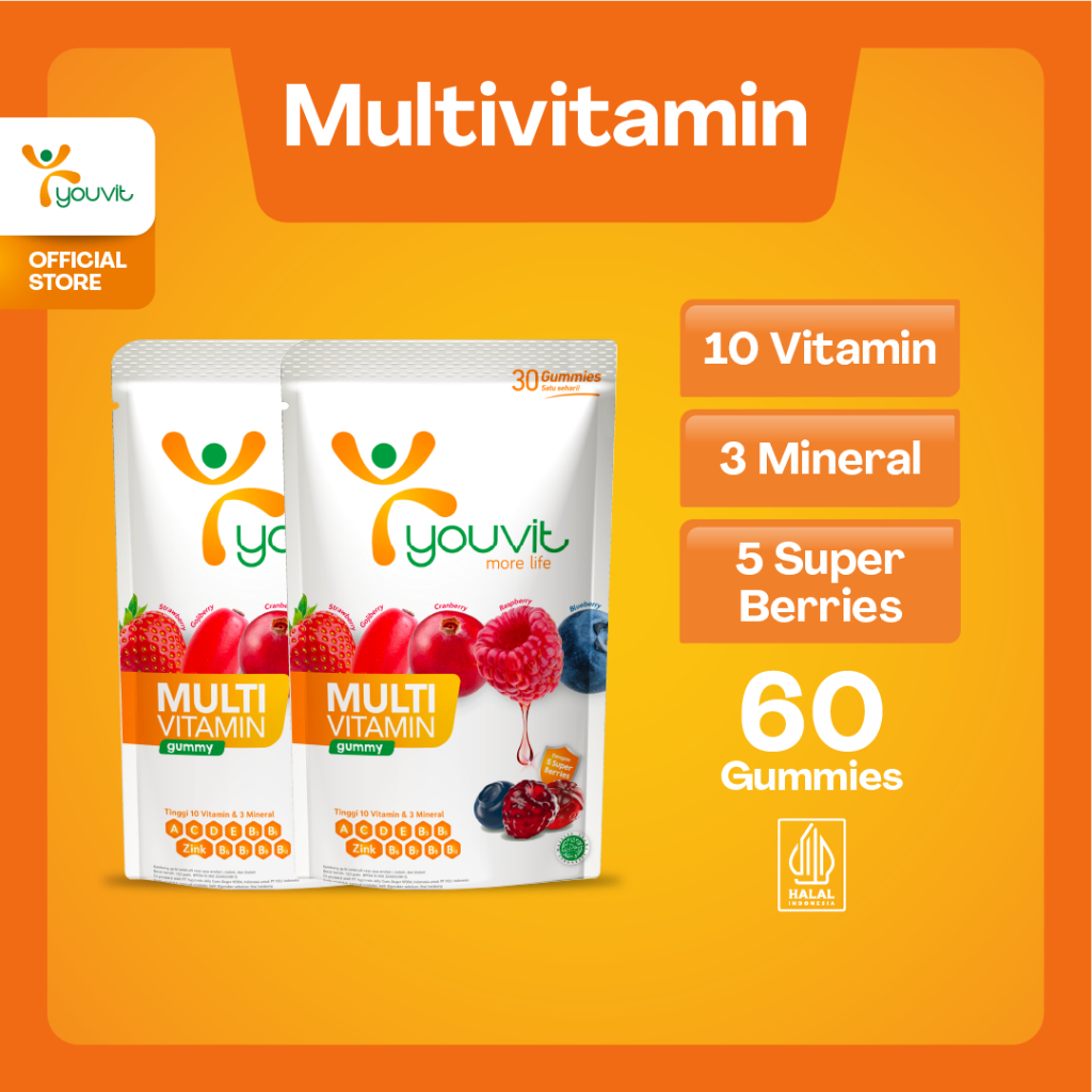 Jual Multivitamin Gummy Dewasa untuk Imunitas | Youvit Multivitamin Dewasa 60 Hari dengan ...