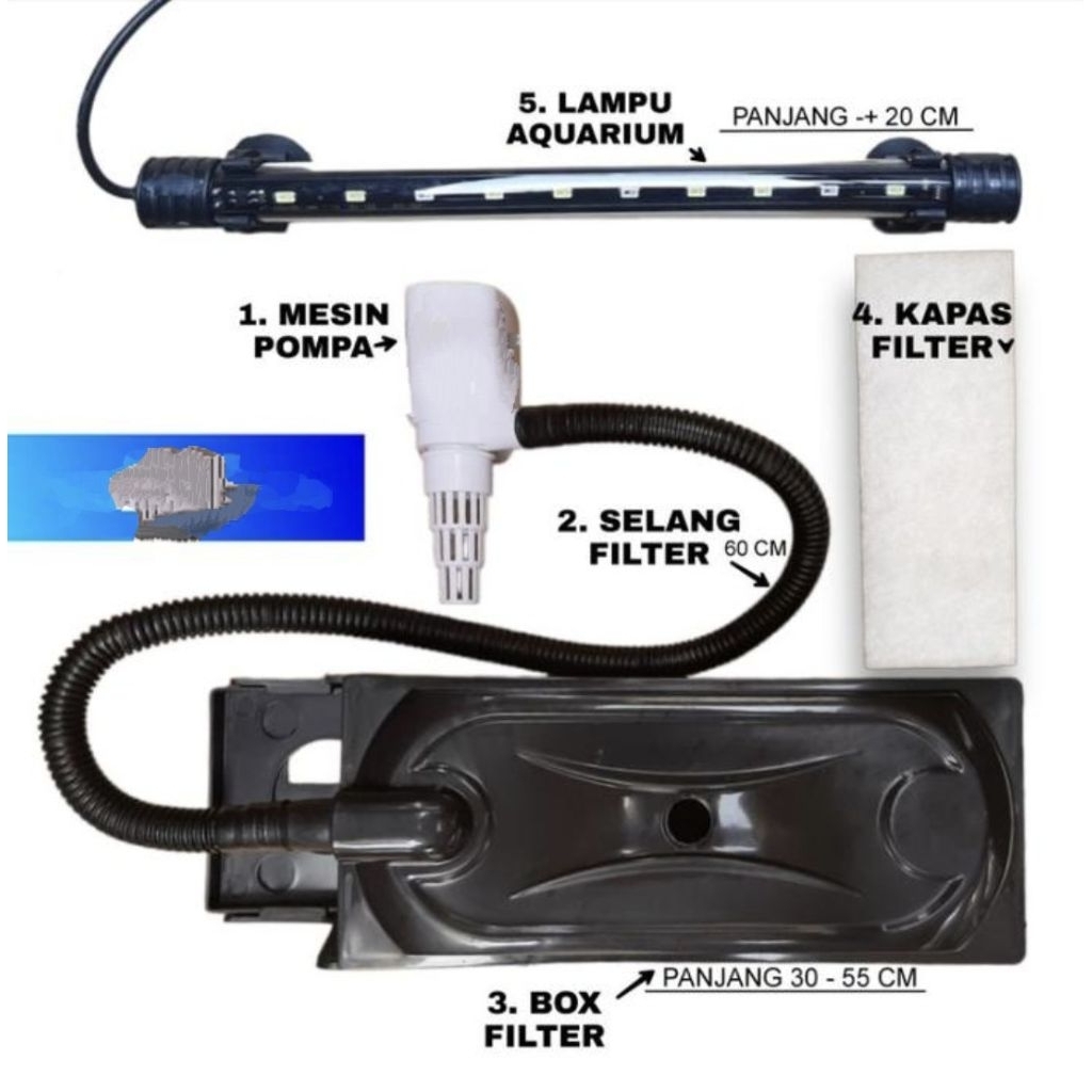 Jual paket filter box set mini plus lampu 20cm led pompa filter ...