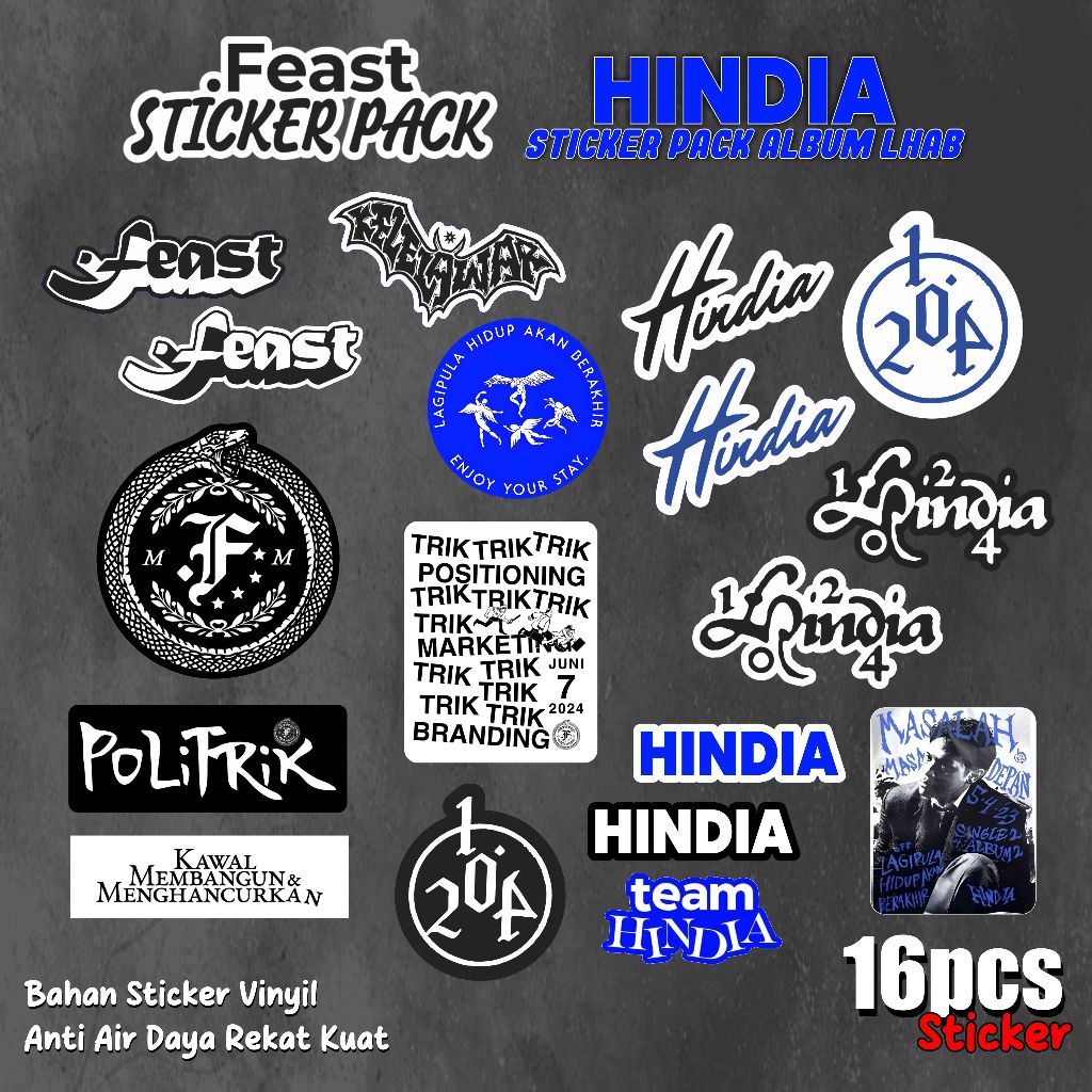 Jual Stiker Pack Vinyl Hindia & Feast Sticker Helm Gitar Laptop Anti ...