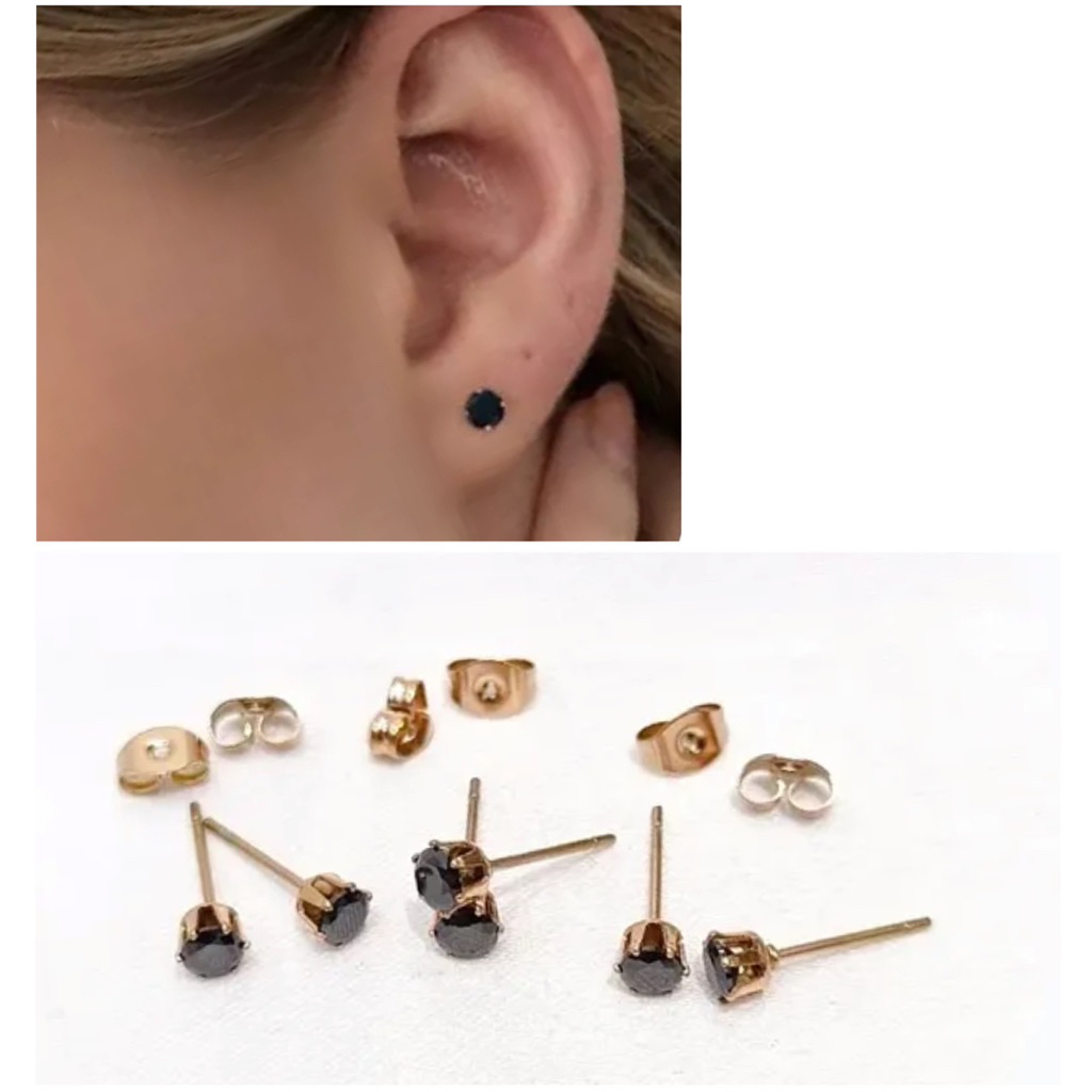 Jual Anting titanium set 3 pasang diamond permata hitam | Shopee Indonesia