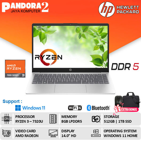 Jual Laptop HP 14 AMD Ryzen 3 7320U 8GB DDR5 512GB SSD Windows 11 Home ...