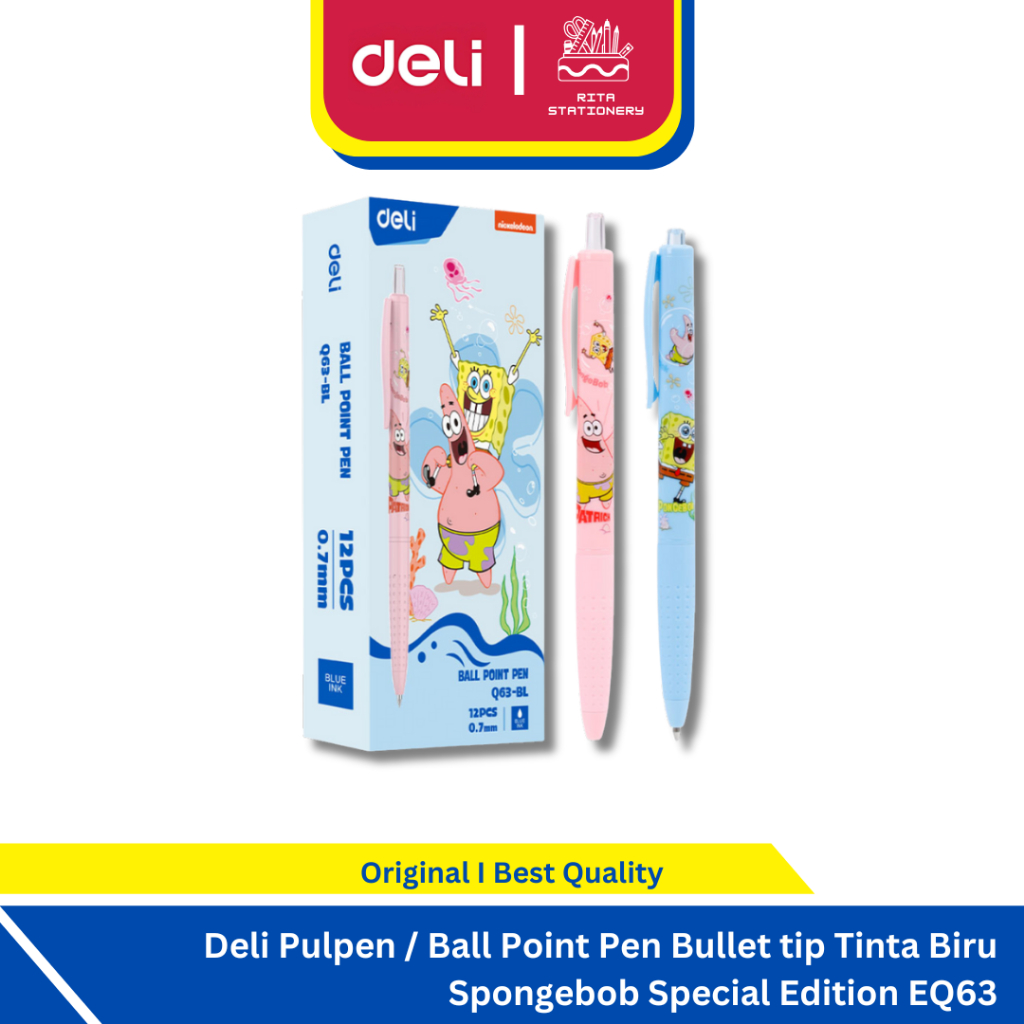 Jual Deli Pulpen / Ball Point Pen Bullet tip Tinta Biru Spongebob ...