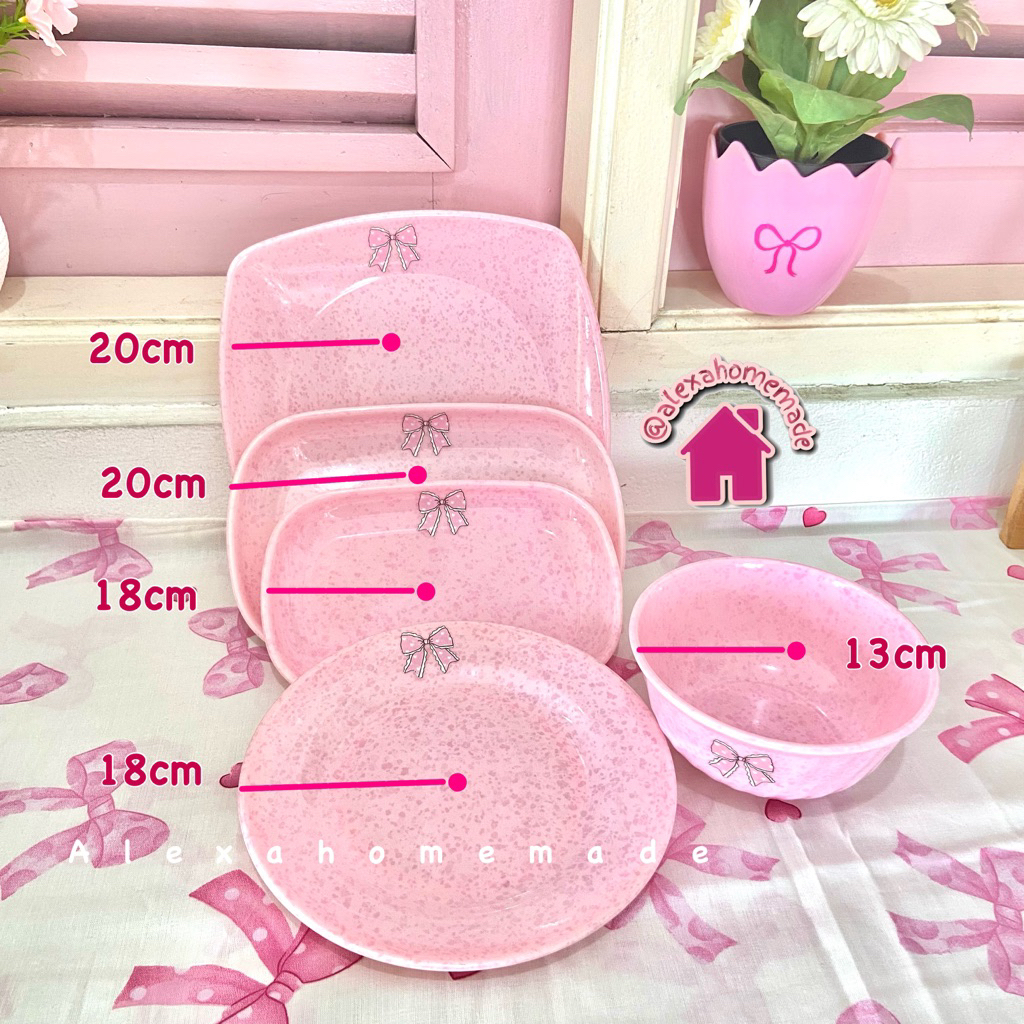 Jual PIRING MELAMIN PITA PINK / Piring cantik pita / piring pita ...