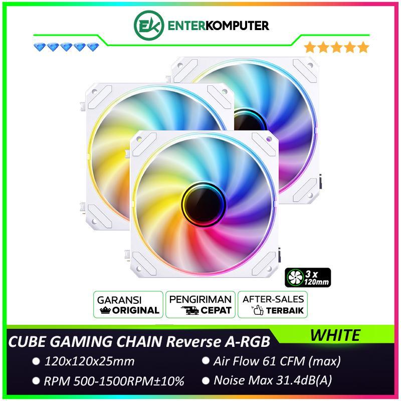 Jual CUBE GAMING CHAIN Reverse WHITE A-RGB Fan (3 x 120MM) Wireless ...
