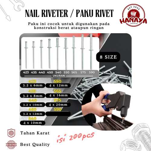Jual [200pcs] Paku Rivet Baja Karbon Penyambung Pelat Besi Berbagai ...