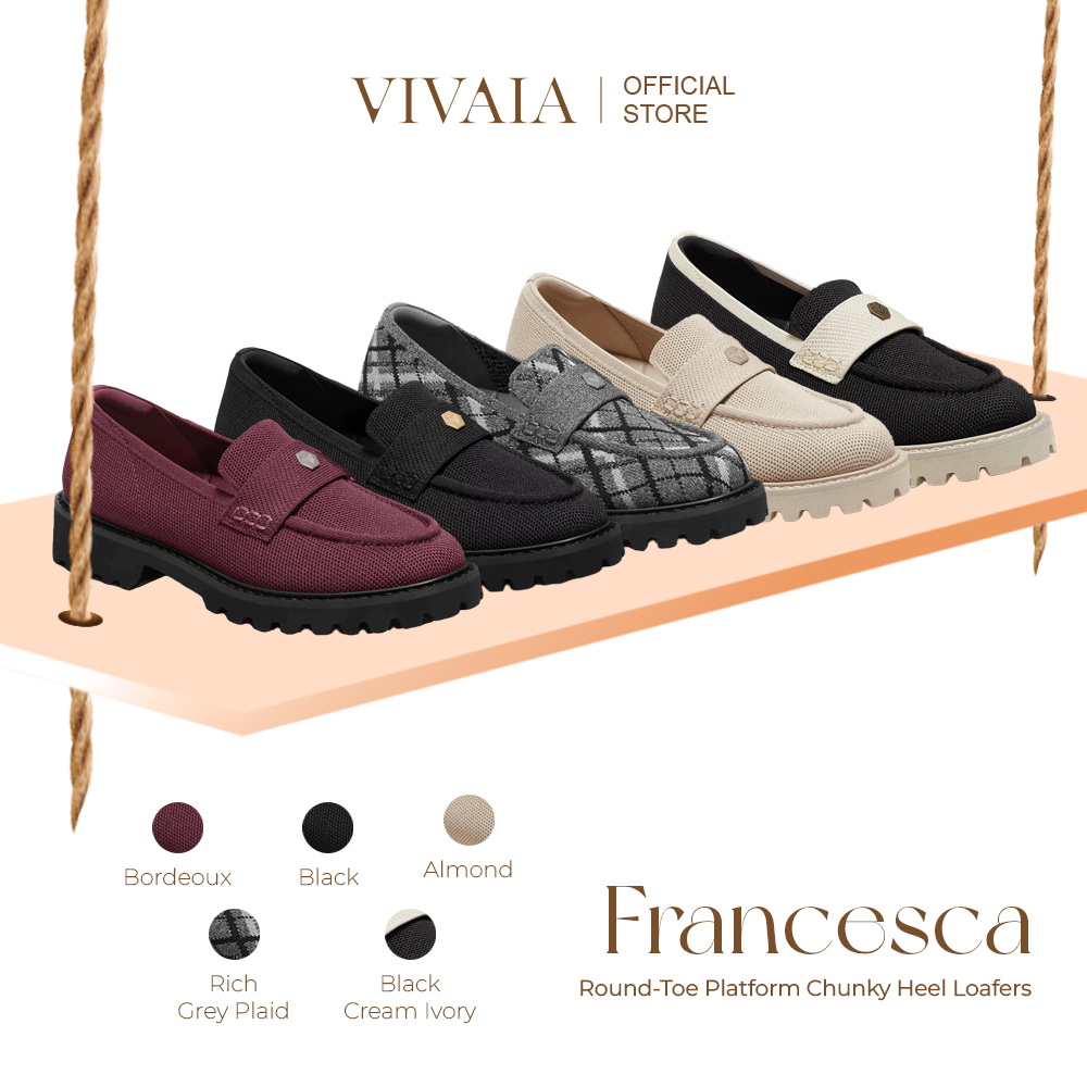 Jual VIVAIA Sepatu Wanita Round-Toe Platform Chunky Heel Loafers ...