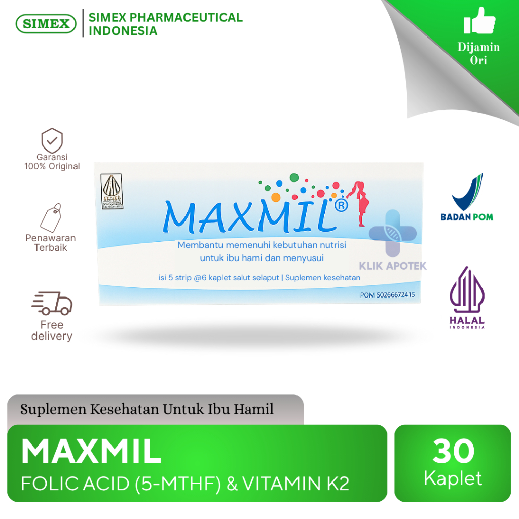 Jual MAXMIL 1 BOX 30 TABLET | Vitamin Ibu Hamil | Suplemen Asam Folat Generasi terbaru (5MTHF ...