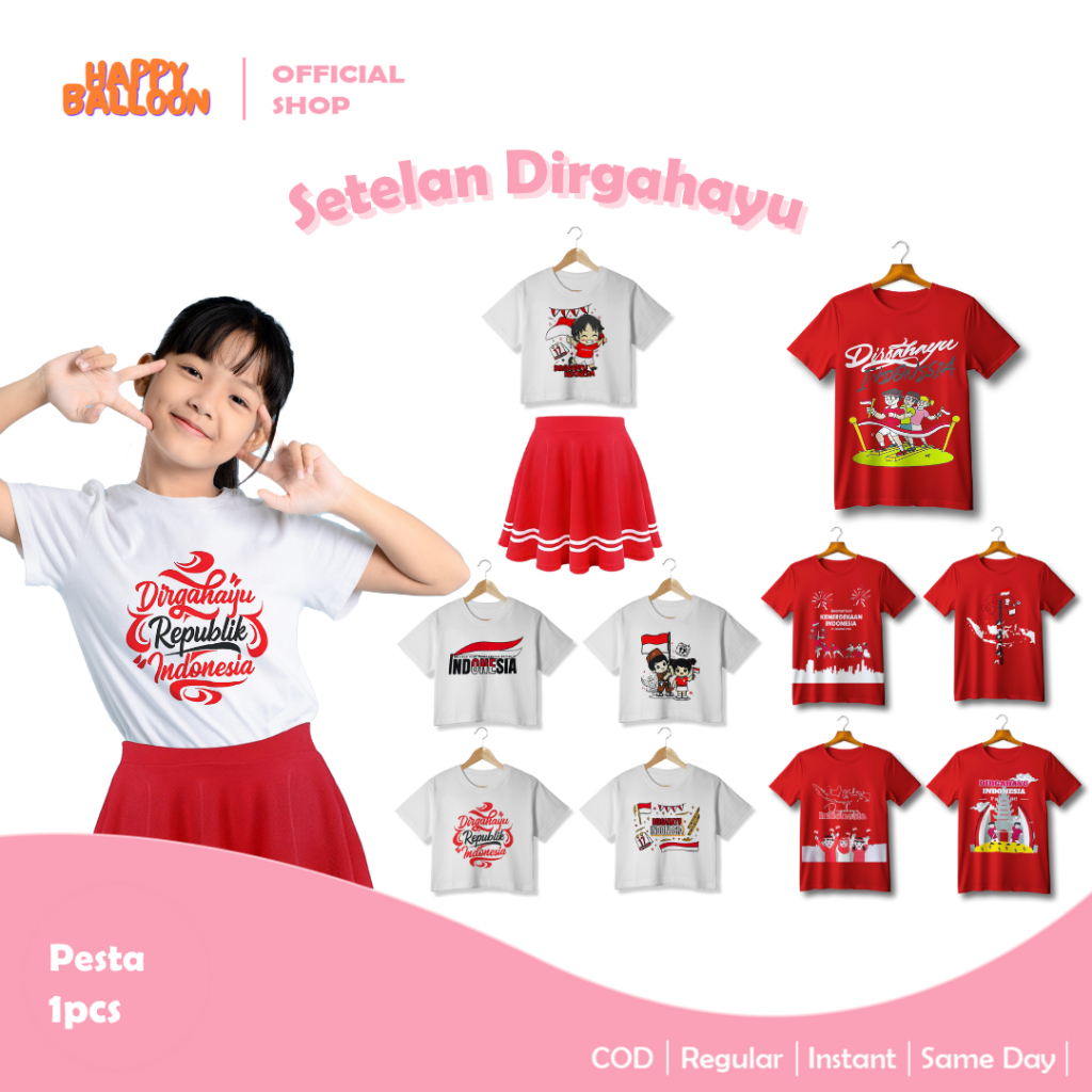 Jual HappyBallon Baju Setelan + Rok Anak Kaos Tema Kemerdekaan Tangan ...