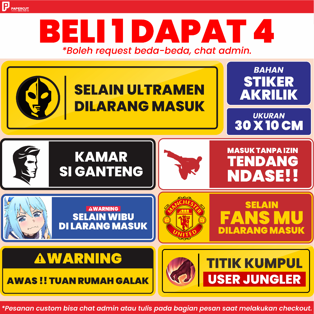 Jual [1 PAKET ISI 4] STIKER SIGN BOARD SELAIN ULTRAMAN DILARANG MASUK ...