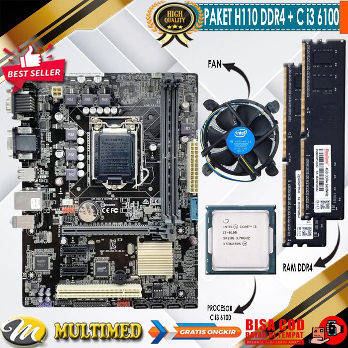 Jual Paket Motherboard H110 LGA 1151 DDR4 + Core I3 6100 + Fan + RAM | Shopee Indonesia