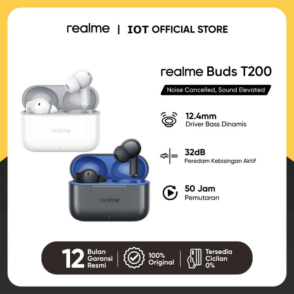 Jual realme T200 (Bass Driver Dinamis 12.4mm | Peredam kebisingan 32dB ...