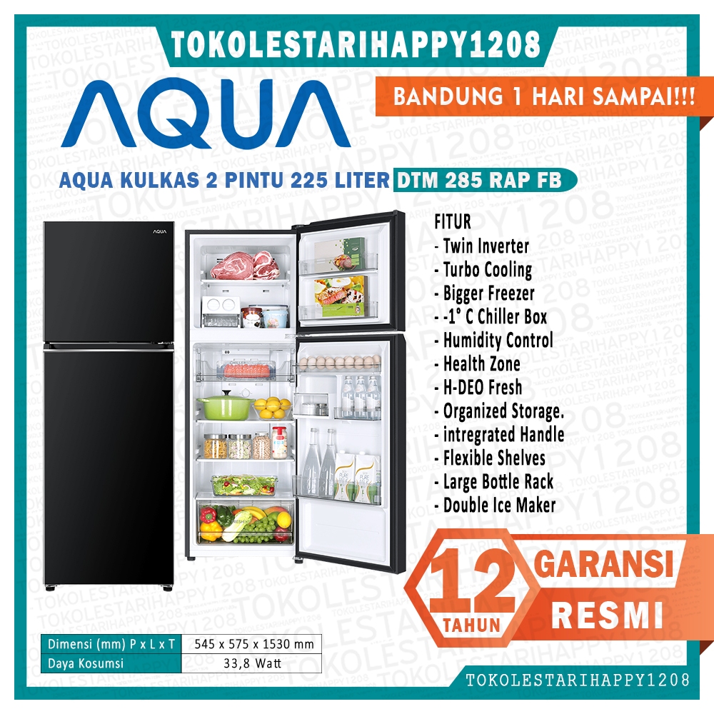 Jual KULKAS AQUA 2 PINTU 225 LITER AQR DTM 285 RAP FB TWIN INVERTER ...