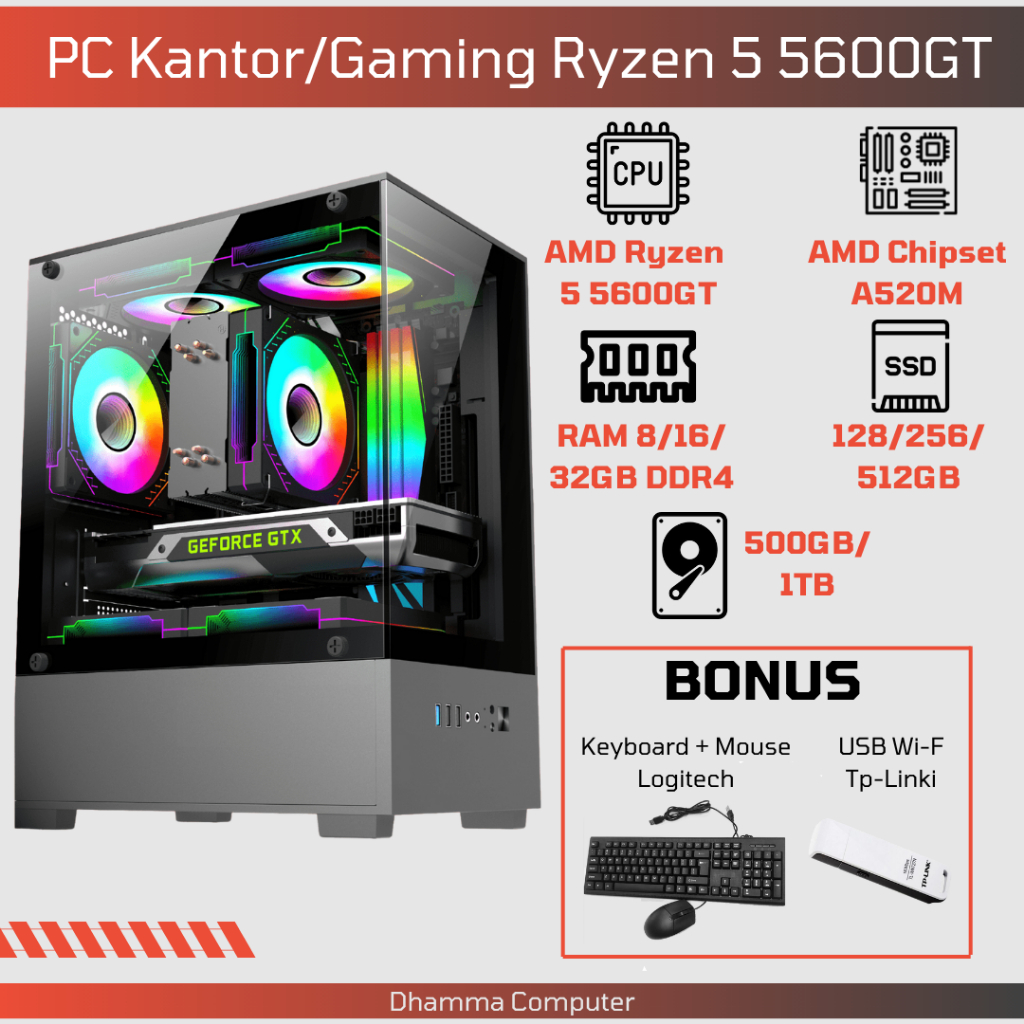Jual PC Gaming CPU Rakitan Komputer AMD Ryzen 5 5600GT DDR4 Ryzen 5 ...