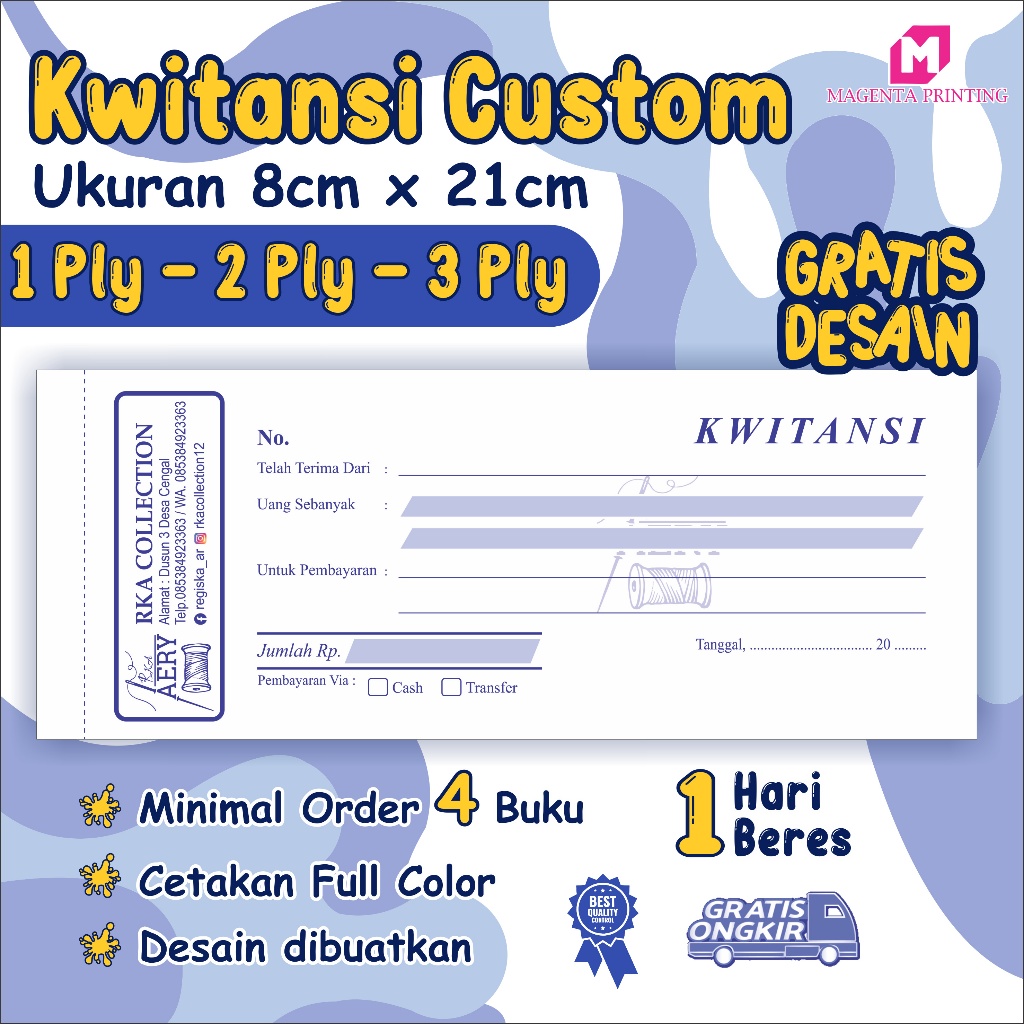 Jual Kwitansi Custom Kecil 1 ply 2 ply 3 ply Request pakai Nama usaha ...