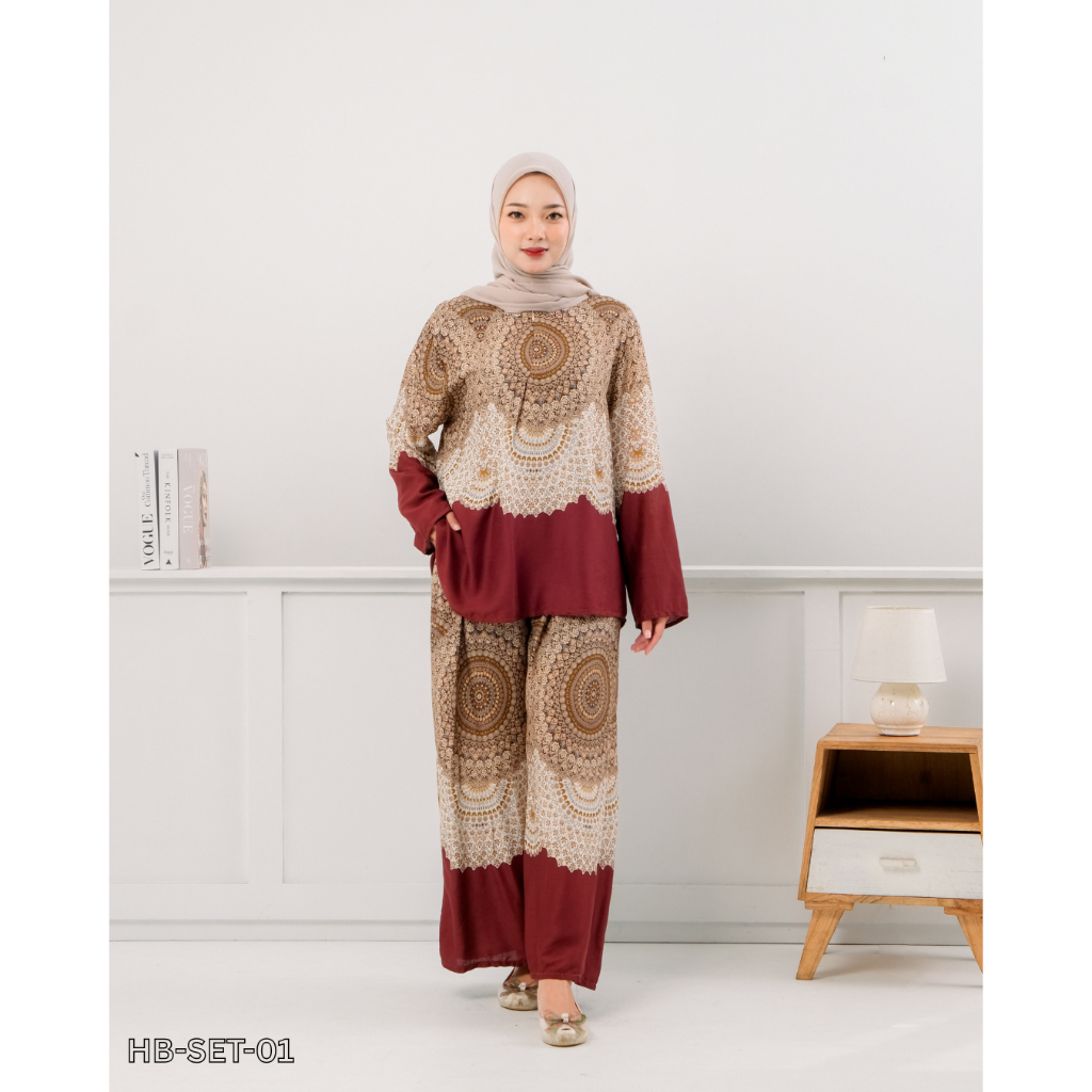 Jual Setelan Celana Kulot Rayon Motif Baju Dewasa Wanita OneSet Adem ...