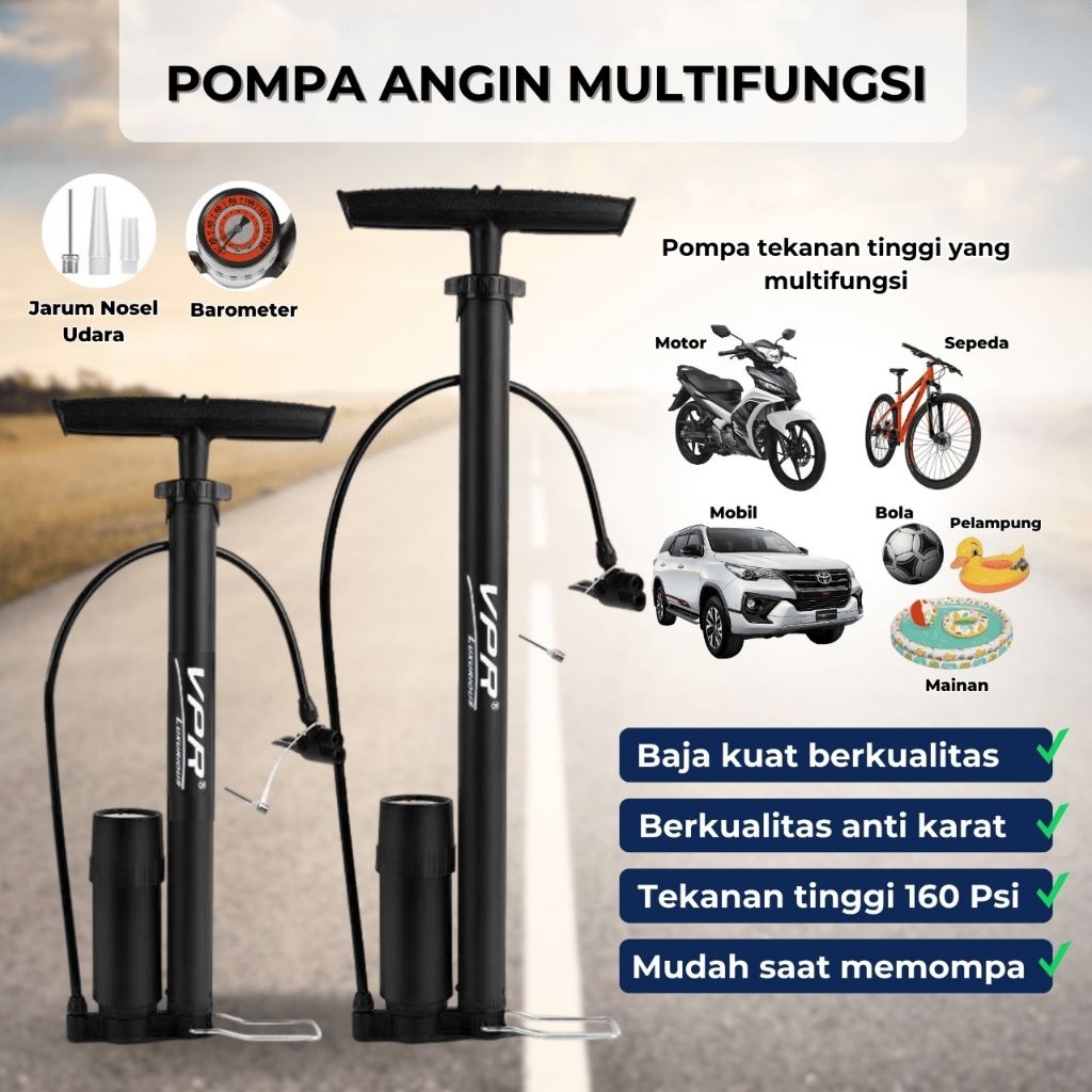 Jual VPR Pompa Angin Sepeda Motor Mobil TBung Meter Black/High Pressure ...