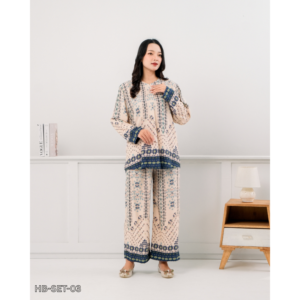 Jual Setelan Celana Kulot Rayon Motif Baju Dewasa Wanita OneSet Adem ...