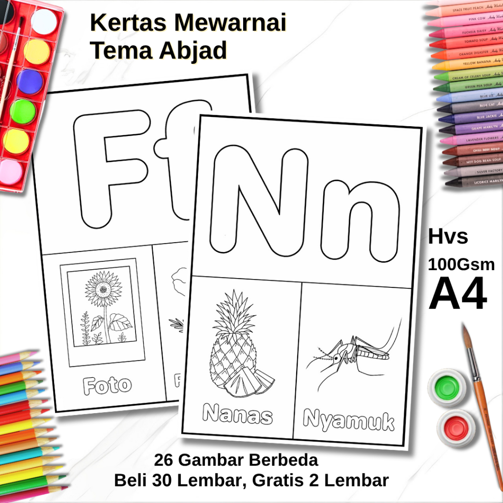 Jual 26 Gambar Kertas mewarnai anak / Coloring / Sketa Tema Abjad ...