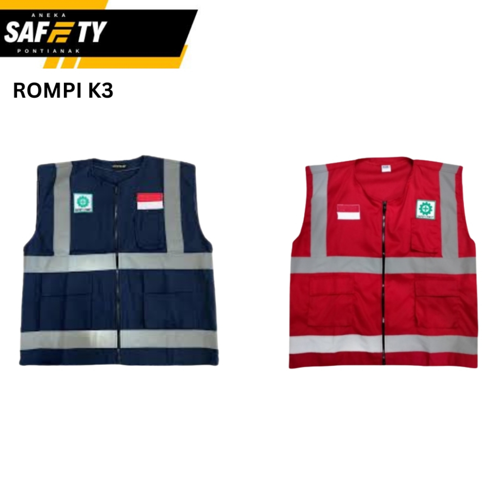 Jual Rompi Safety merah/Rompi kerja proyek + logo k3 dan bendera ...