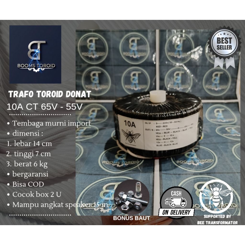 Jual trafo toroid donat 10A CT 65V - 55V murni | Shopee Indonesia