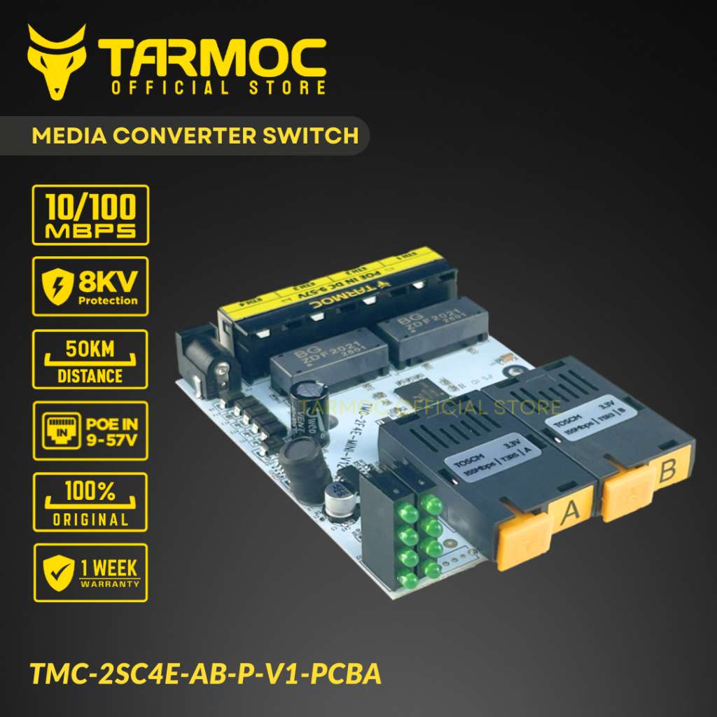Jual Tarmoc TMC-2SC4E-AB-P-BCBA | Media Converter Switch 2 FO 4 LAN 10/100Mbps POE IN 5-24V ...