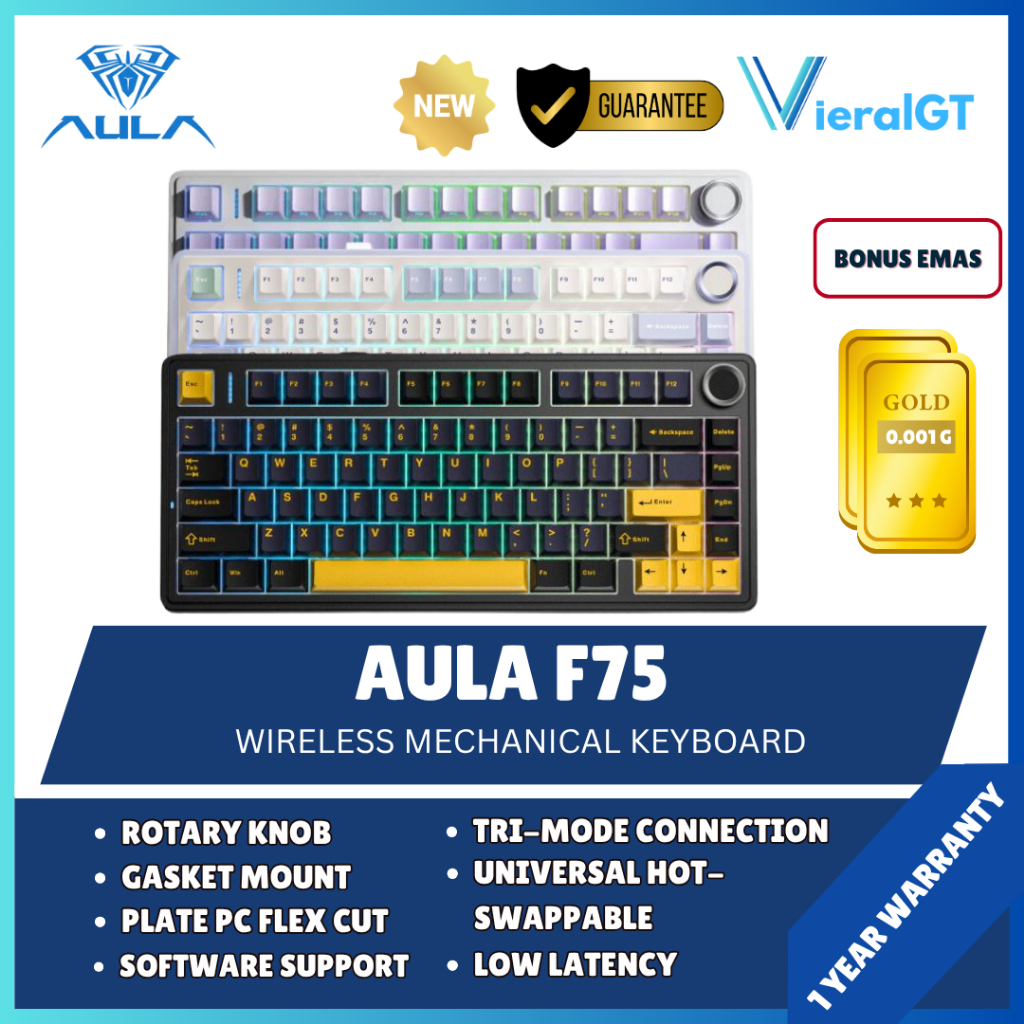 Jual AULA F75 / F-75 Mechanical Gaming Keyboard Triple Mode Connection ...