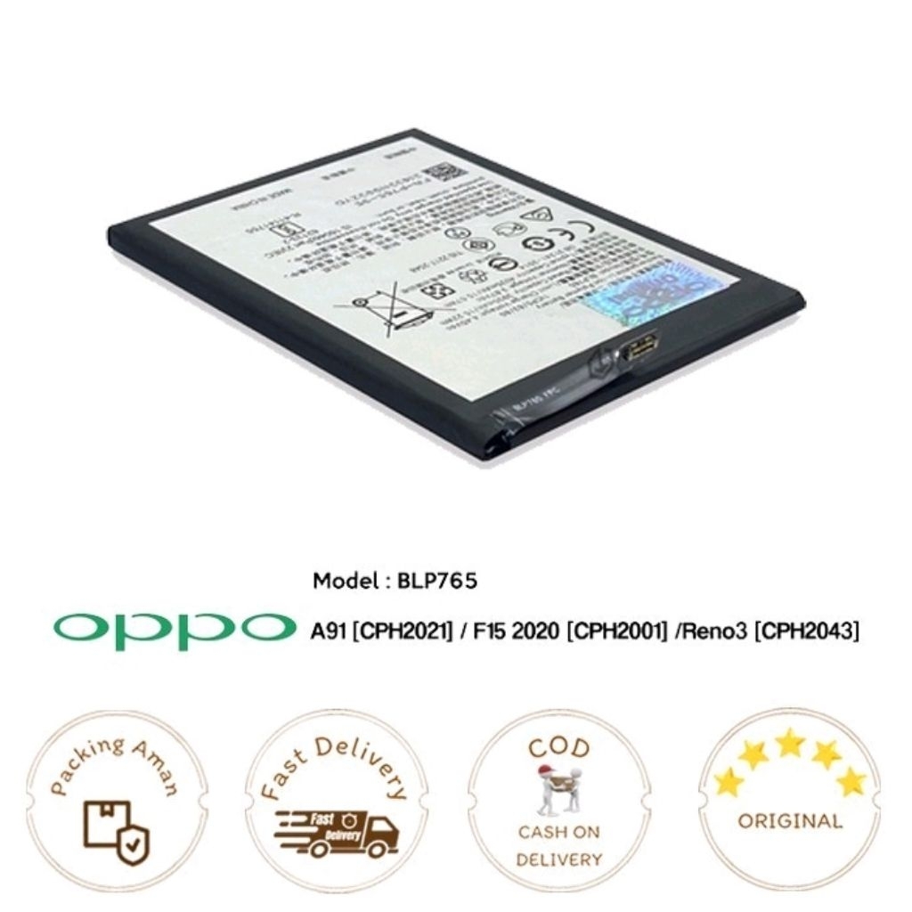 Jual BATERAI BATRE OPPO RENO 3 / A91 / F15 BLP765 ORIGINAL 99 ...