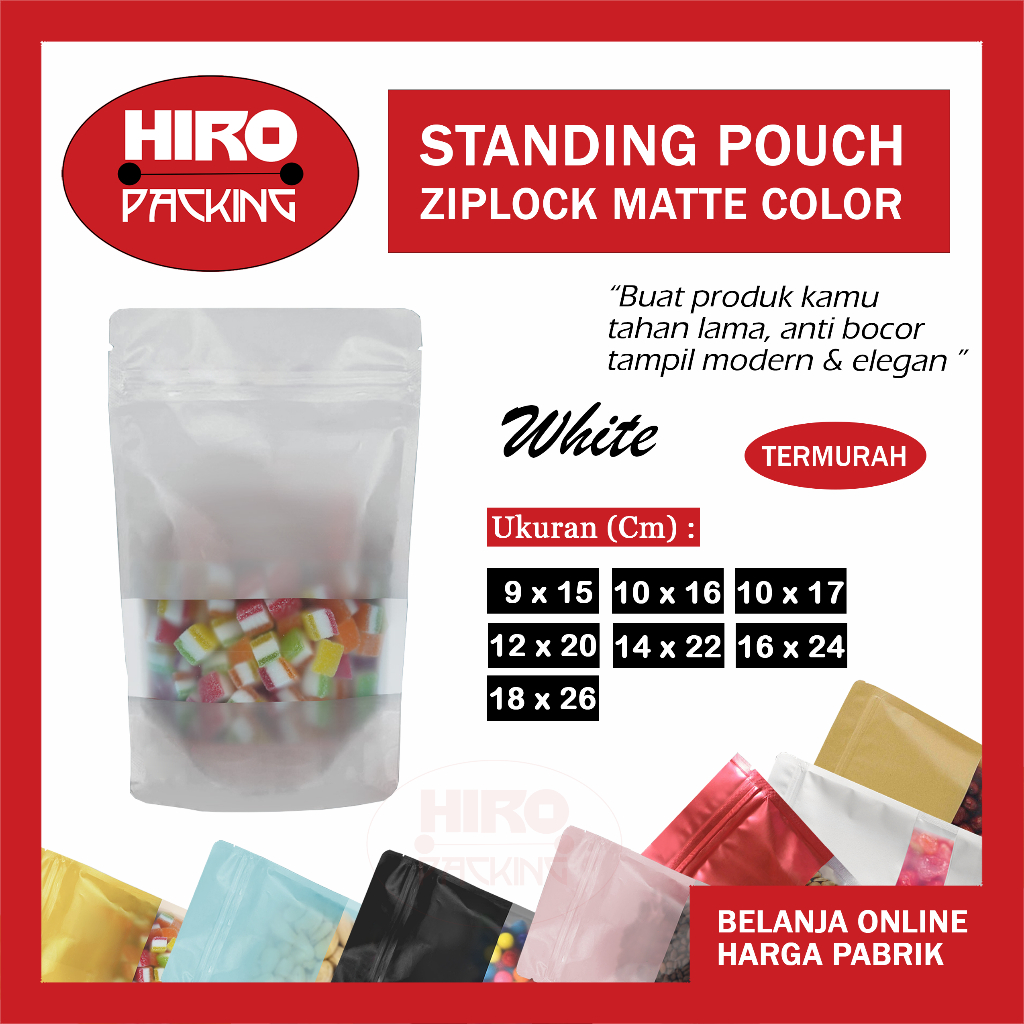 Jual Standing Pouch Plastik Ziplock Matte Color Putih Kemasan Makanan ...