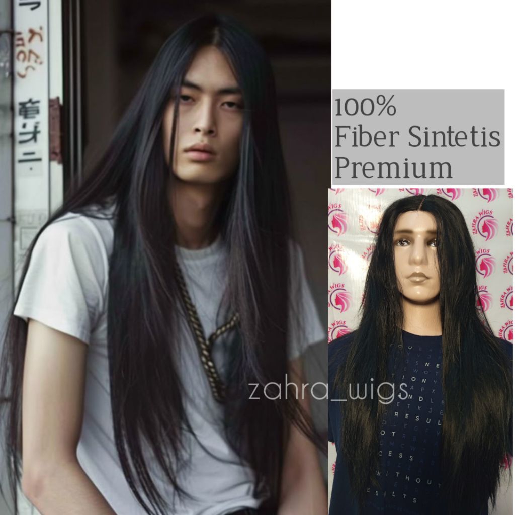Jual WIG PRIA RAMBUT PANJANG 60 BELAH TENGAH PATEN WARNA HITAM ...