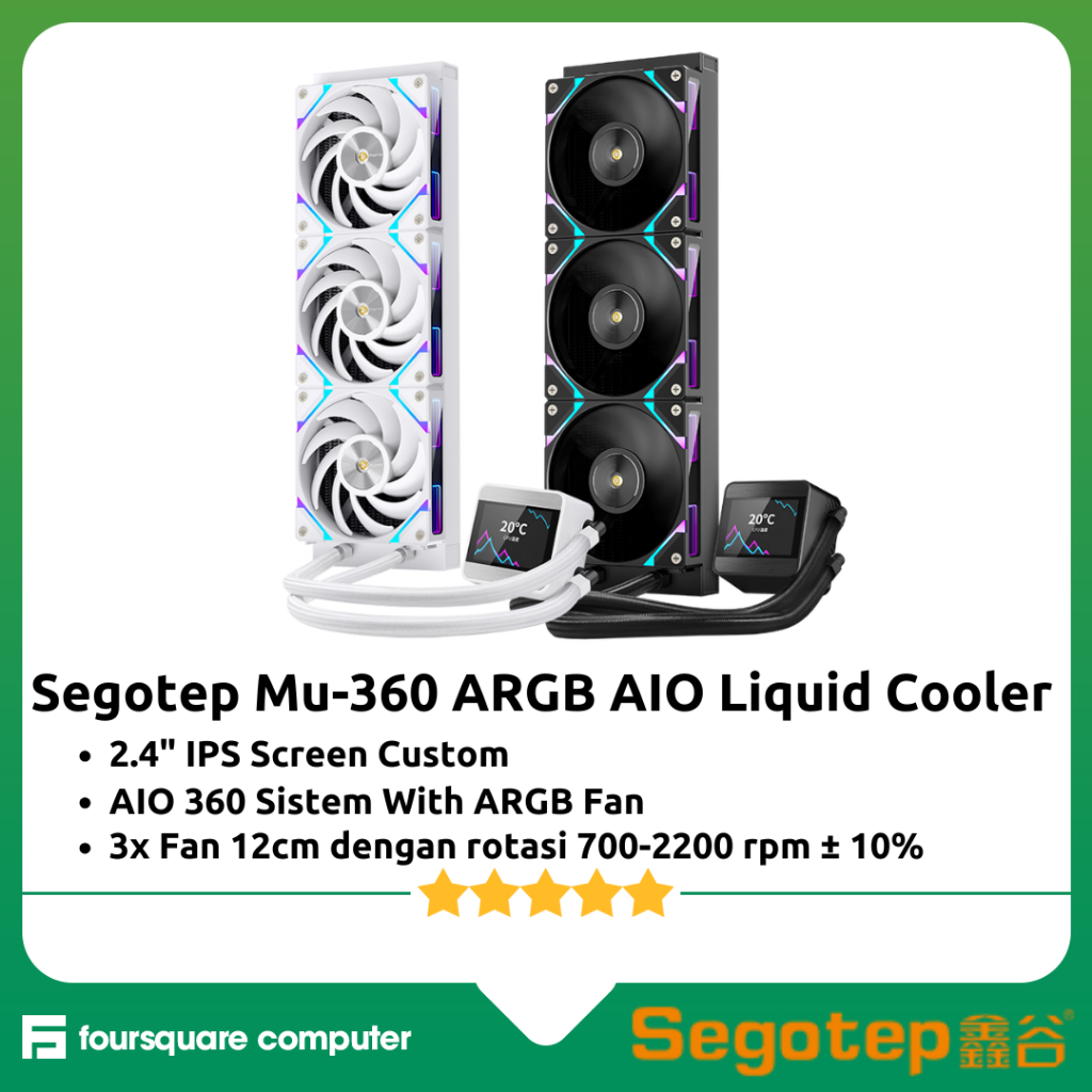 Jual Segotep Mu-360 Black White AIO Liquid Cooler 360 2.4" IPS Screen ...