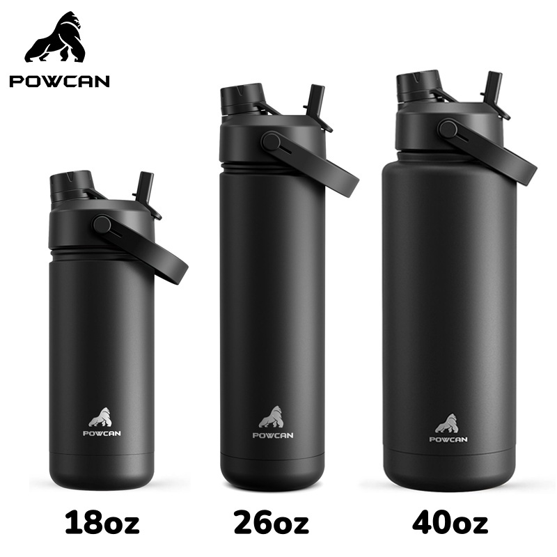 Jual Botol Air Tumbler Terisolasi POWCAN 18oz/26oz/40oz Hitam dengan ...