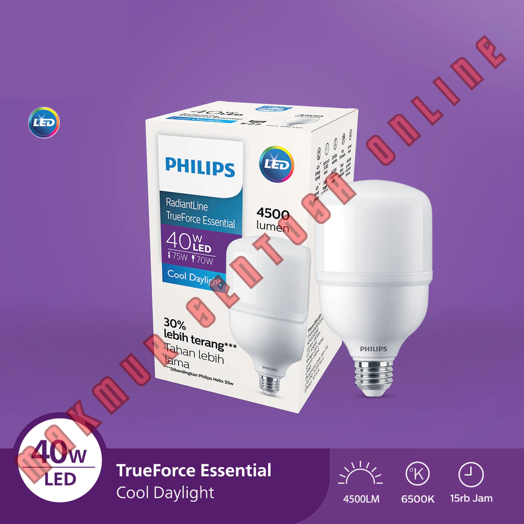 Jual Lampu LED Philips Bohlam Radiantline TrueForce Essential 40W 40 ...