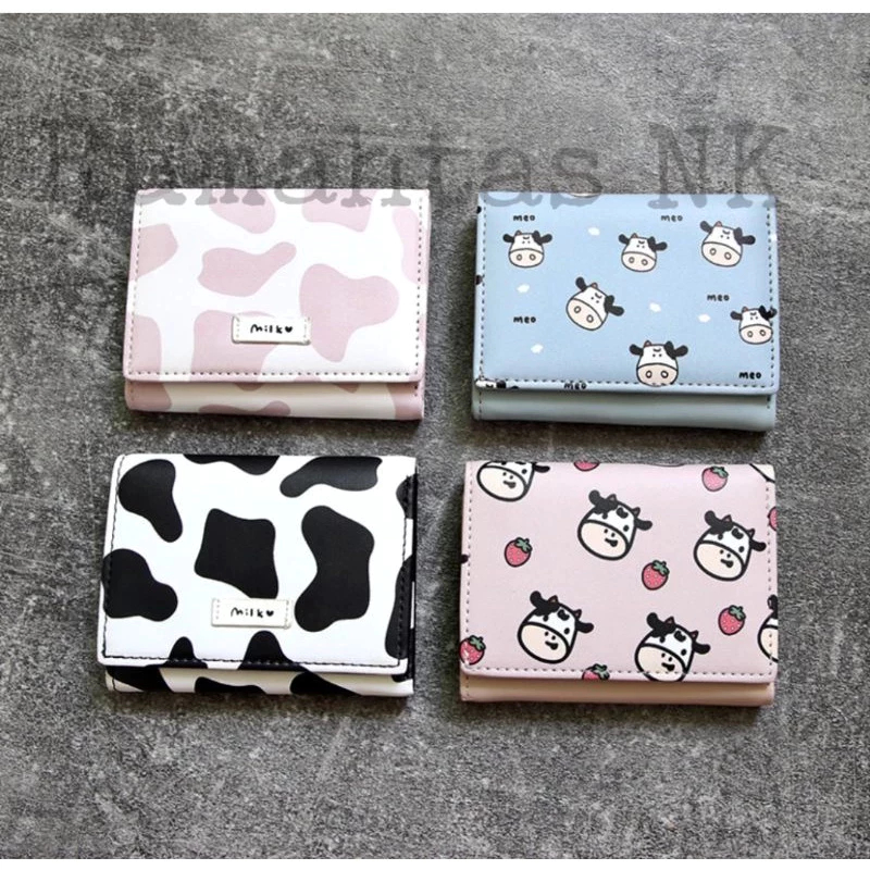 Jual Dompet Kecil Lipat Cewek Korea Sapi Hitam Motif Corak | Shopee ...