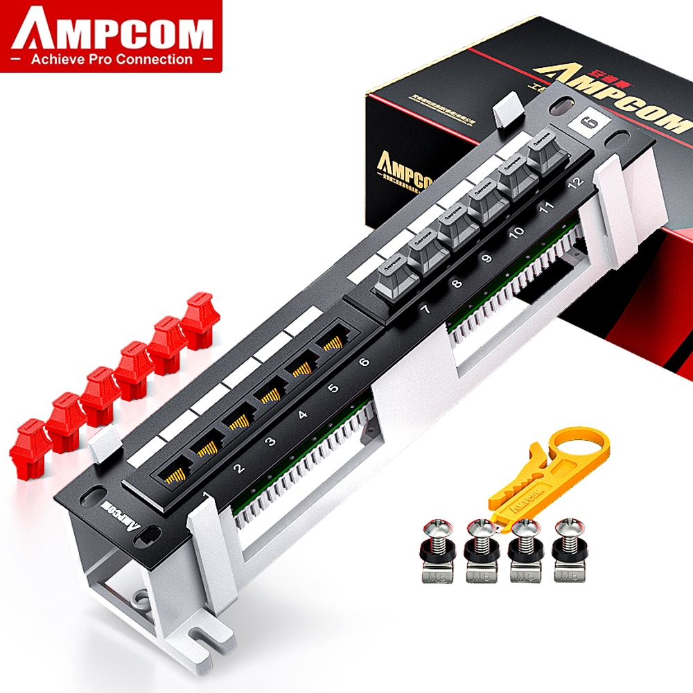 Jual Panel Patch AMPCOM 12-Port Panel Patch Cat6 UTP Mini Patch Panel ...
