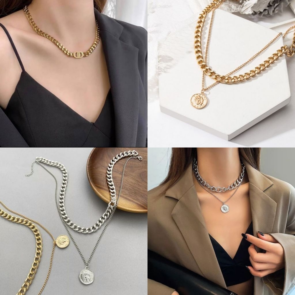 Jual Kén Coin Gold Silver Necklace | Kalung Emas Perak Rantai, Layer ...