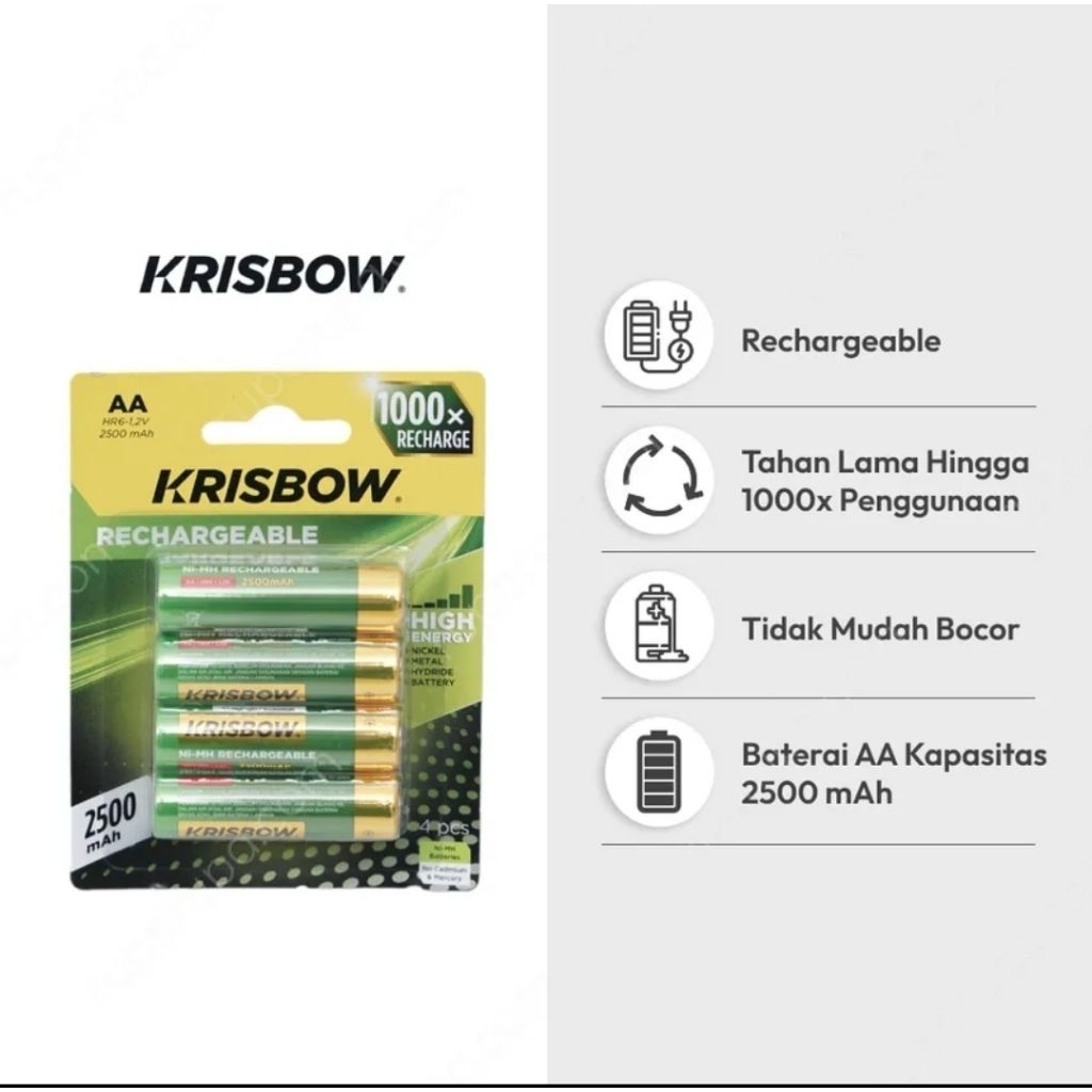 Jual Krisbow Set Baterai Rechargeable Size Aa 2500 Mah 4 Pcs | Shopee ...