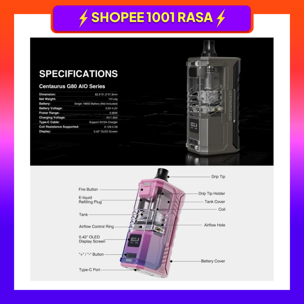 Jual Centaurus G80S AIO Series Pod Mod Kit By Lostvape 100% Authentic ...